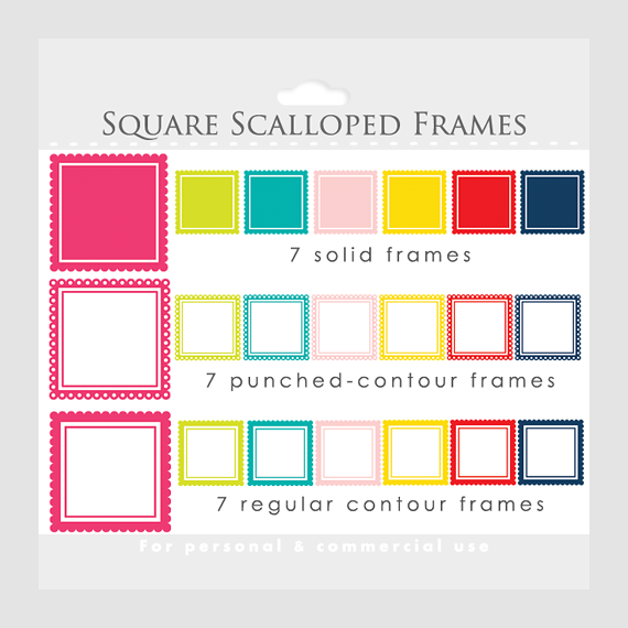 Square Scalloped Frames Clipart - Square Frames For Collages, Digital ...